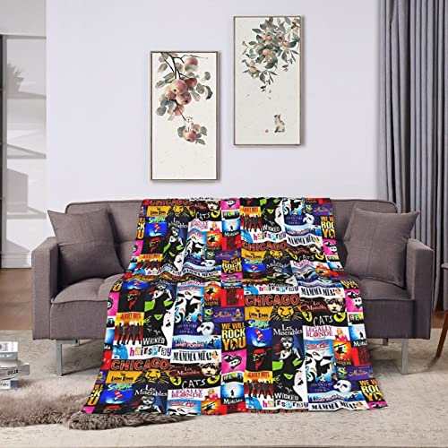 Broadway Musical Collage Blanket Cute Anime Fleece Throw Blankets and Throws for Couch Bed Sofa Office Ultra Soft Lightweight Plush Cozy Warm Flannel Blanket 60"X50"