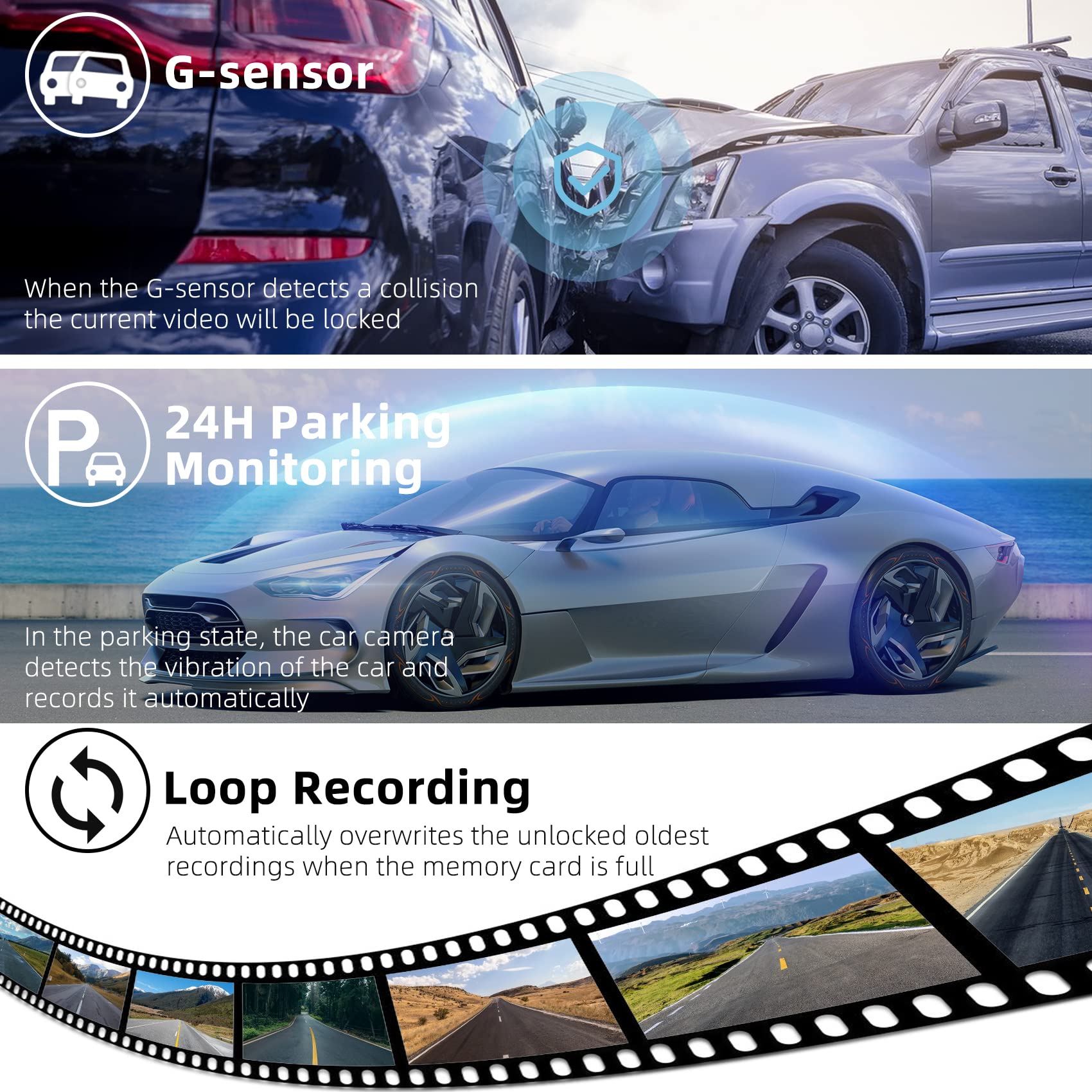2K Dash Cam WiFi, Front and Rear Dash Camera for Cars Night Vision WDR Dashcam with 3 Inches, 170° Wide Angle, GPS Included, HD Screen Loop Recording, G-Sensor, Parking Monitor, with Free 32GB Card
