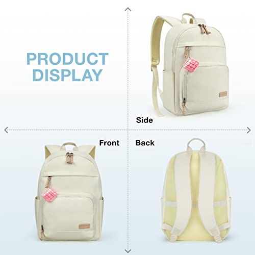 mommore School Backpack for Boys Girls 6-8 Years Old Lightweight Kids Bookbags Casual Daypack with Luggage Strap, Beige