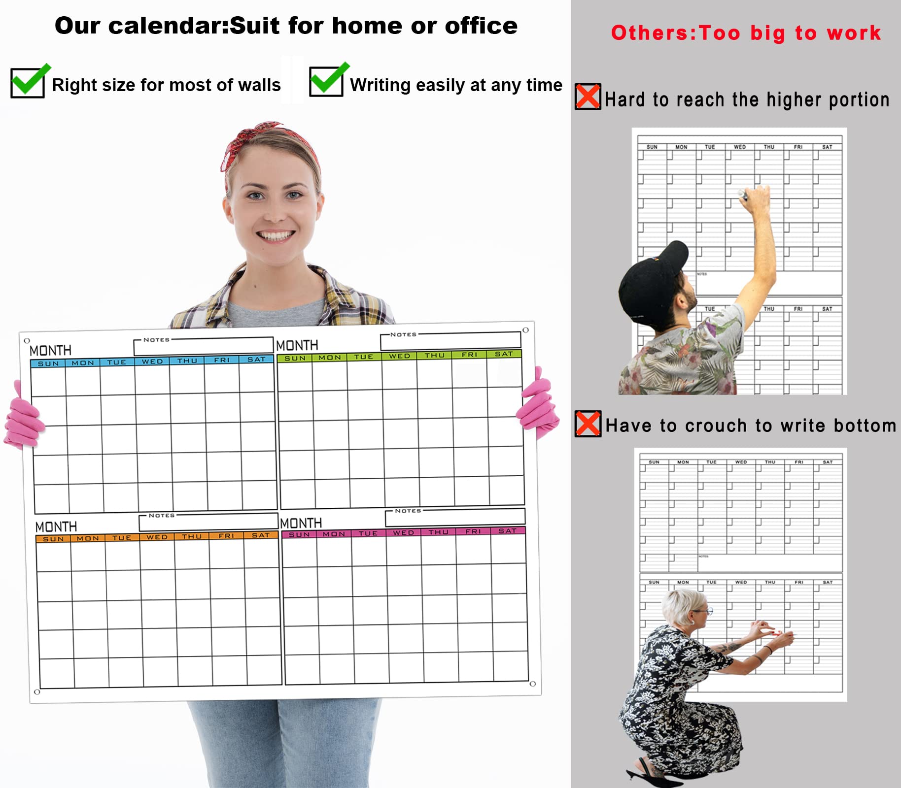 Dry Erase Calendar For Wall 4 Month,Large Blank Laminated Whiteboard Calendar,Oversized 120 Day Wall Planner,Four Month Jumbo Undated Erasable Schedule Poster For Home,Office,Classroom 24x36 Inch