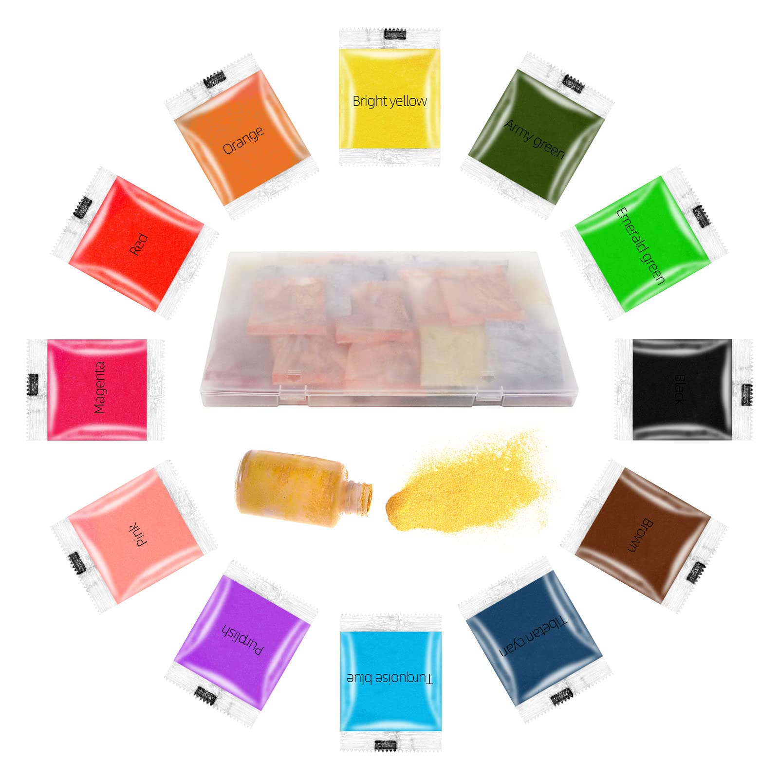 Tie Dye Powder, 12 Colors Dye Packets, Color Powder Packets Bright Fabric Dye, Tie Dye Party Supplies Suitable for Children and Adults（12Pack,10G Per Pack）