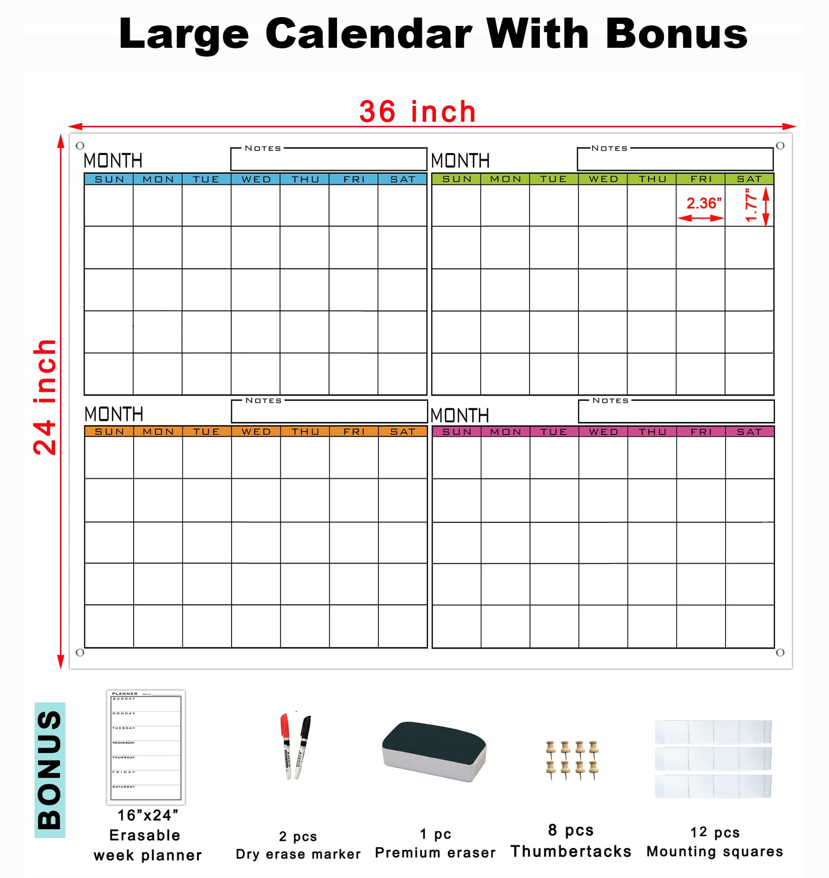 Dry Erase Calendar For Wall 4 Month,Large Blank Laminated Whiteboard Calendar,Oversized 120 Day Wall Planner,Four Month Jumbo Undated Erasable Schedule Poster For Home,Office,Classroom 24x36 Inch