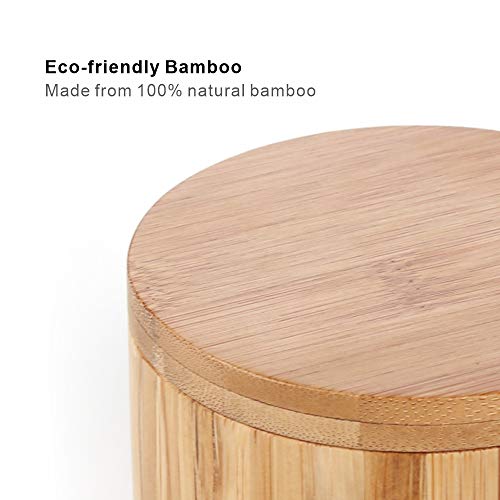KITCHENDAO Bamboo Salt Cellar Bowl Box Container with Built-in Spoon to avoid Dust, Elegant Kitchen Salt Dish Holder Saver Jar with Swivel Magnetic Lid to Storage Pepper Spice Bath Salt Sea Salt, 6OZ
