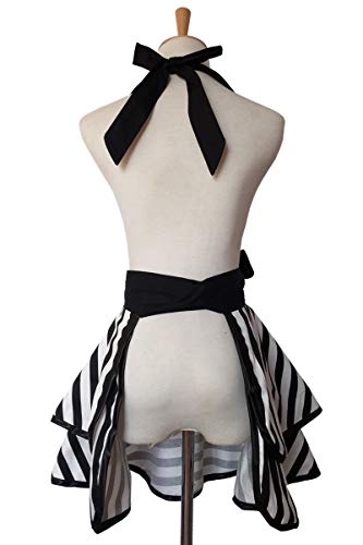 Hyzrz Lovely Handmade Cotton Retro Aprons for Women Girls Cake Kitchen Cook Apron for Mother's Gift (Black)