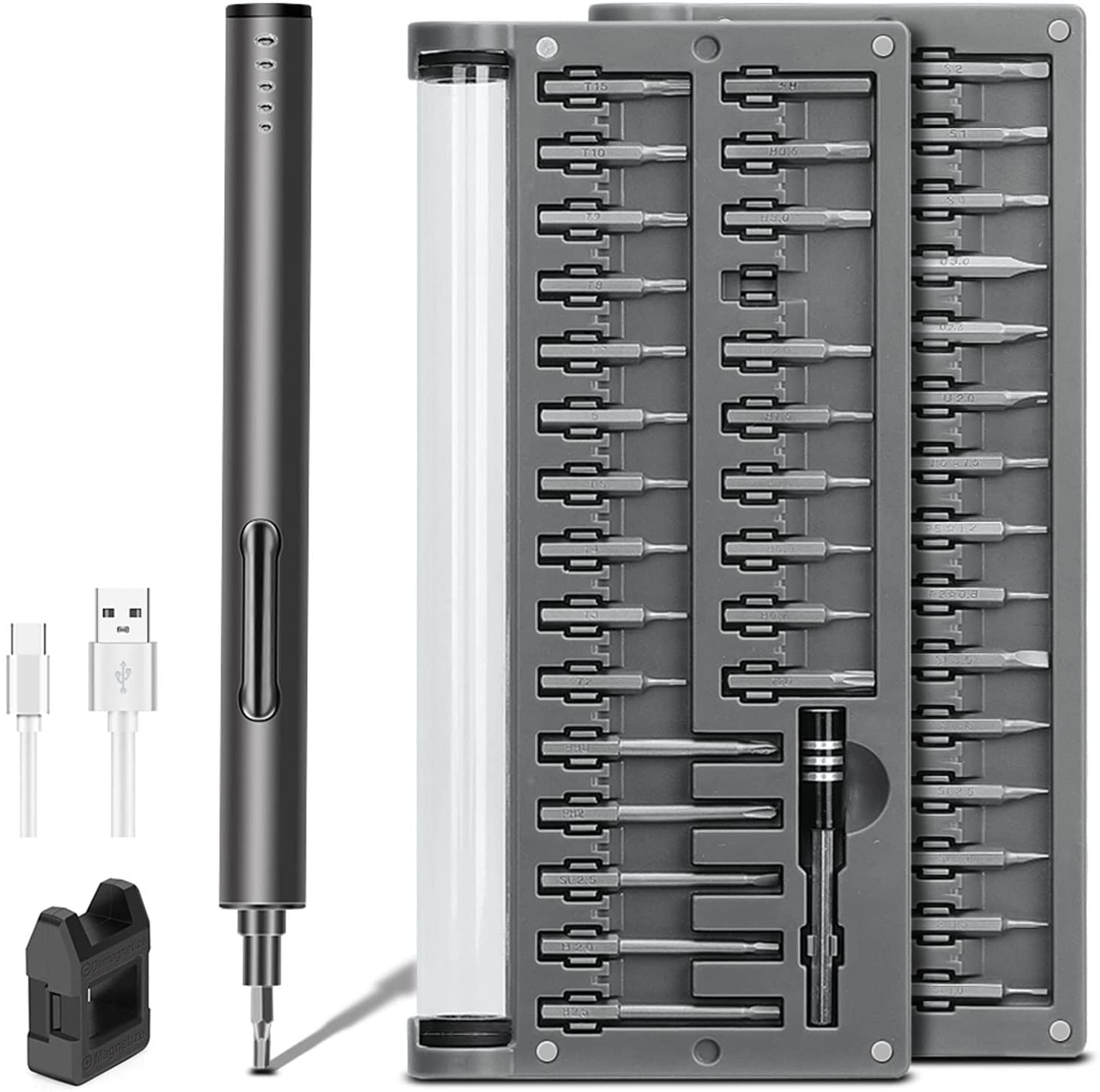 Mini Electric Screwdriver, Small Portable Cordless Power Screwdriver Set with 55 Precision Bits & LED Light & Magnetic Mat, Handy Repair Tool for Phone Watch Camera Laptop