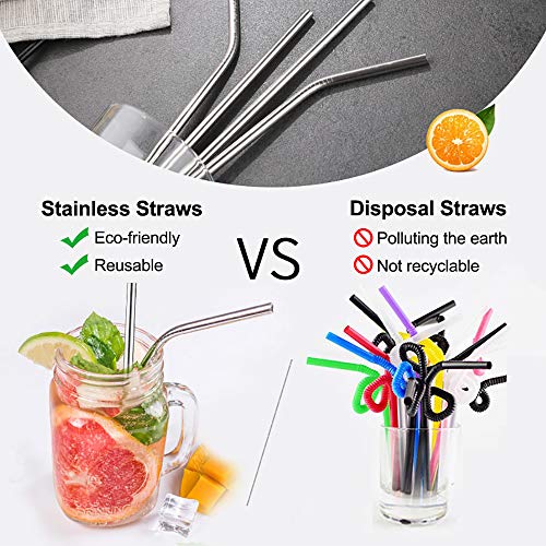 Lazycorner 16 Metal Straw Reusable Straws 8.5" 10.5" 6mm Stainless Steel Straws for Tumblers 20oz-32oz, Rainbow Drinking Straws with Silicone Tips, 4 Straw Cleaner Brush, 1 Travel Case