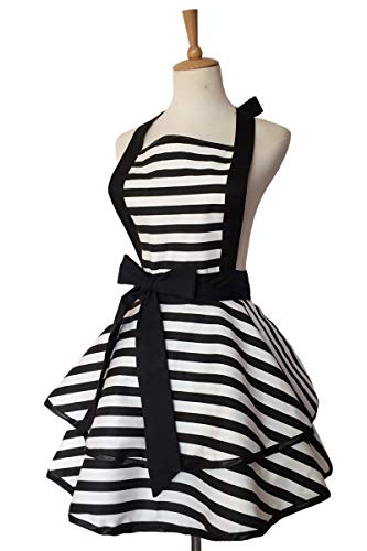 Hyzrz Lovely Handmade Cotton Retro Aprons for Women Girls Cake Kitchen Cook Apron for Mother's Gift (Black)