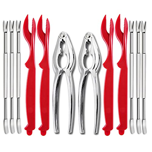 Ajmyonsp 12Pcs Crab Crackers and Tools/Lobster Nut Crackers and Picks - 6 Crab Leg Forks 4 Lobster Shellers, 2 Stainless Steel Seafood Crackers & Storage Bag