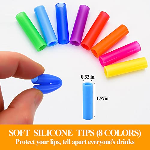 Lazycorner 16 Metal Straw Reusable Straws 8.5" 10.5" 6mm Stainless Steel Straws for Tumblers 20oz-32oz, Rainbow Drinking Straws with Silicone Tips, 4 Straw Cleaner Brush, 1 Travel Case