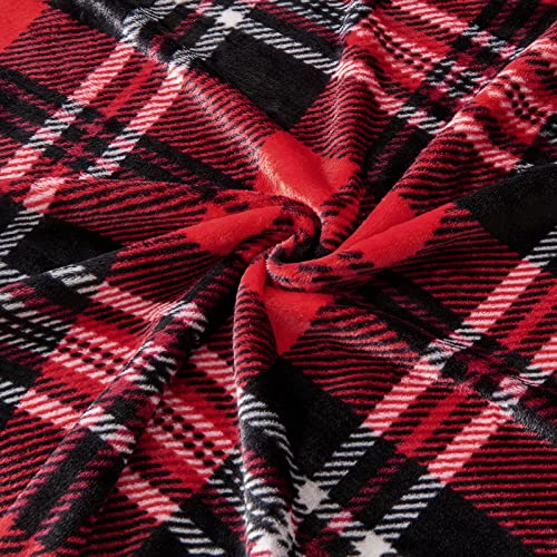 SOCHOW Flannel Fleece Throw Blanket 50 × 60 Inches, All Season Plaid Red/Grey Blanket for Bed, Couch, Car