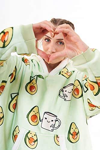 FEDERI Oversized Turkish Sherpa Fabric Wearable Blanket Hoodie | Plush Fleecee Sweatshirt for Men and Women|One Size Fits All (Avocado, Standard Oversized)