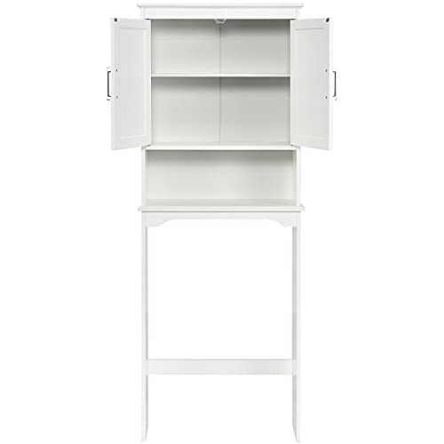 BestComfort Over The Toilet Storage Cabinet, Bathroom Space Saver with Adjustable Inside Shelf and Open Bottom Shelf, Toilet Rack Organizer with Double Doors (25inchx 9inchx 66inch), White