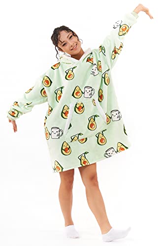 FEDERI Oversized Turkish Sherpa Fabric Wearable Blanket Hoodie | Plush Fleecee Sweatshirt for Men and Women|One Size Fits All (Avocado, Standard Oversized)
