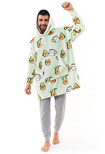 FEDERI Oversized Turkish Sherpa Fabric Wearable Blanket Hoodie | Plush Fleecee Sweatshirt for Men and Women|One Size Fits All (Avocado, Standard Oversized)