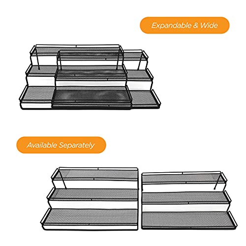 DOTORYDESIGN 3 Tier Wide Expandable Cabinet Spice Rack Organizer (14.5" to 29.1") - Step Shelf with Protection Railing, Black