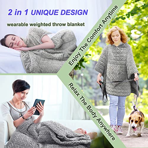 DANDMLLC Weighted Blanket, 10 lbs Wearable Blanket Hoodie, Bead Filled Weighted Hoodie Helps Sleep, Heavy Blanket with Pocket for Bed, Machine Washable Oversized Poncho for Adults