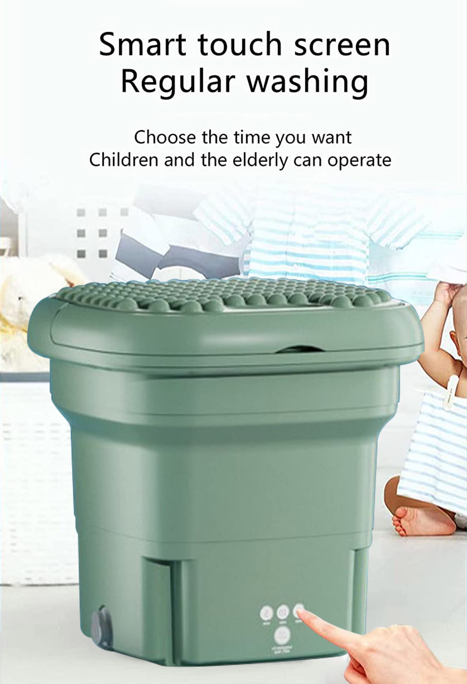 Portable Washing Machine, Mini Foldable Bucket Washer and Spin Dryer for Camping, RV, Travel, Small Spaces, Lightweight and Easy to Carry (Pink) (Green)
