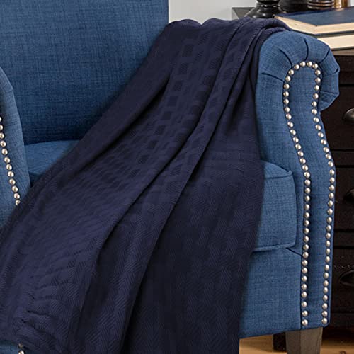 SUPERIOR 100% Cotton All-Season Blanket, Basket Weave Design, Soft, Comfy Cover for Bed, Bedding, Bedroom, Couch Throw, Lounging, Modern Boho Medium Weighted Blankets, California King, Navy Blue