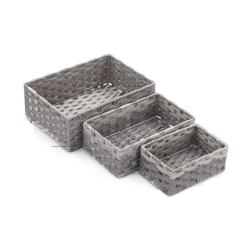 Multifunctional Handmade Plastic Storage Woven Basket,Bathroom Basket for Organizing, Toilet Tank top Toilet Paper Basket, Decorative Storage Bins,Lndoor and Outdoor Organizer Baskets. (Grey)