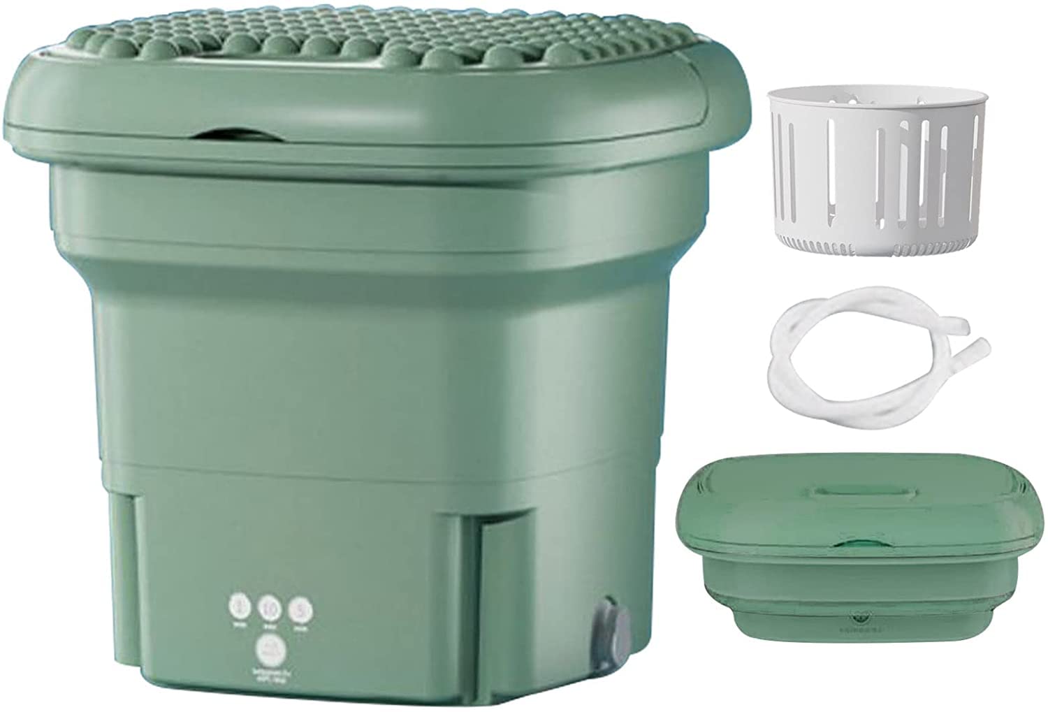 Portable Washing Machine, Mini Foldable Bucket Washer and Spin Dryer for Camping, RV, Travel, Small Spaces, Lightweight and Easy to Carry (Pink) (Green)