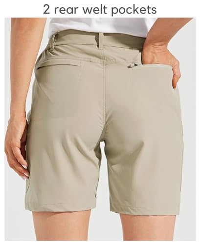 Willit Women's 7" Hiking Shorts Active Cargo Shorts Outdoor Quick Dry Summer Shorts with Pockets Water Resistant Khaki L