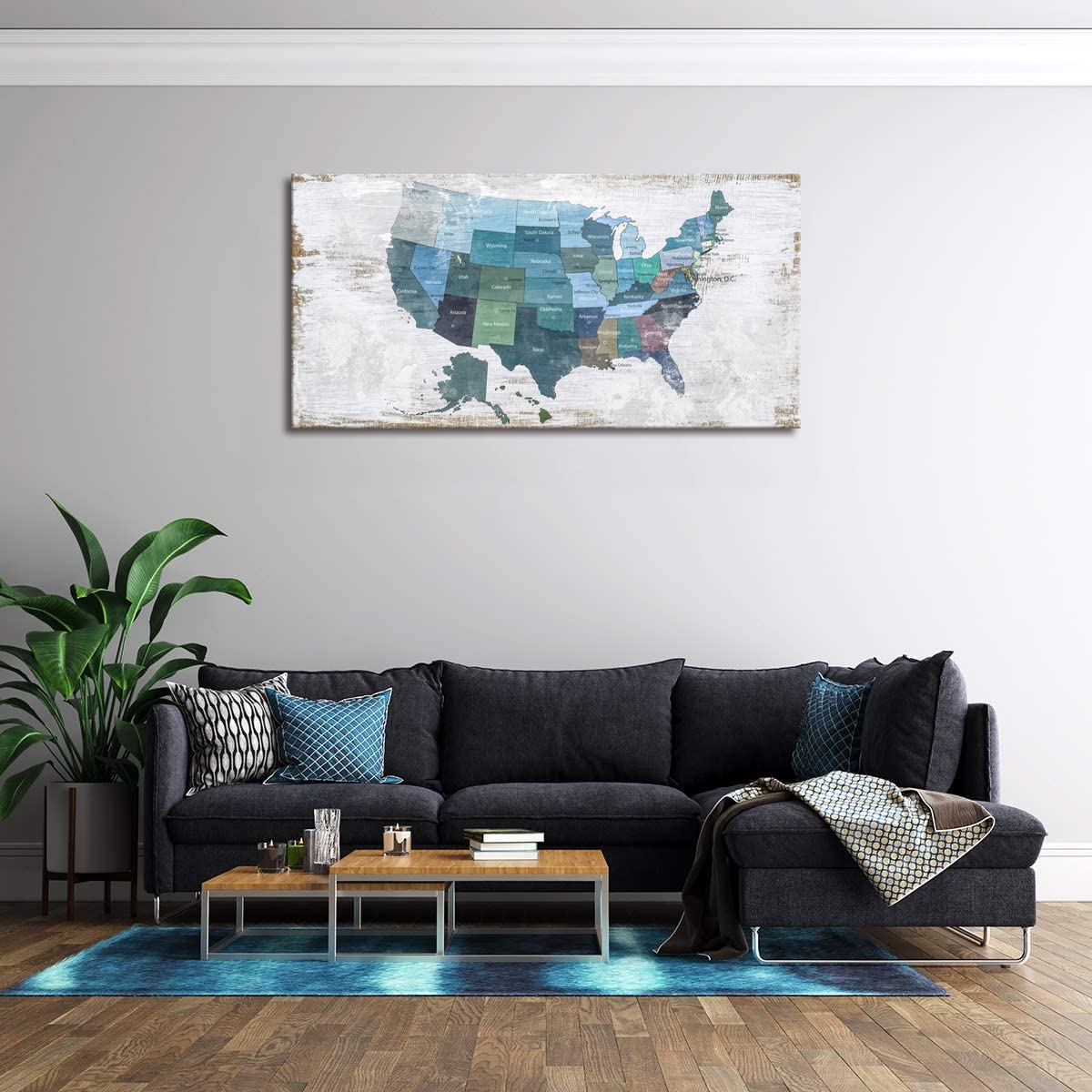 Map of The United States Wall Decor Map Canvas Wall Art for Wall Decoration Wood Background USA Canvas Prints for Bedroom Office Kitchen Home Wall Decor Framed Artwork Ready to Hang20 x40