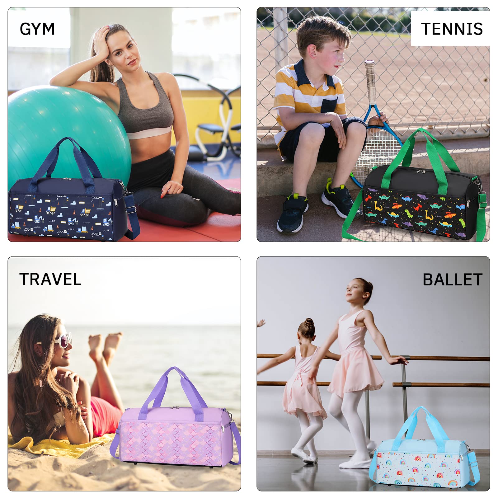 Mygreen Kids Overnight Duffle Bag Boys Sport Gym Bag with Shoe Compartment & Wet Pocket, Carry On Weekender Travel Bag for Kid Boys Truck Navy