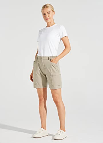 Willit Women's 7" Hiking Shorts Active Cargo Shorts Outdoor Quick Dry Summer Shorts with Pockets Water Resistant Khaki L