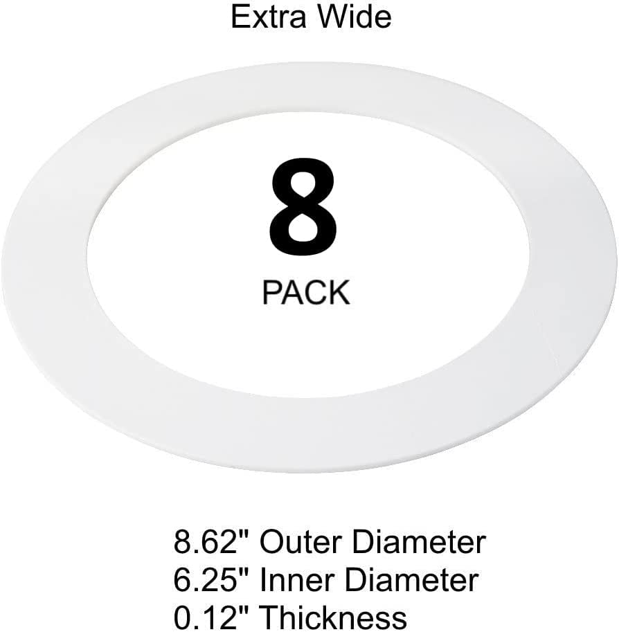 Lighting Labs 8 Pack Matte White Goof Trim Ring for 8" Inch Recessed Can Lighting Down Light, Outer Diameter 8.6 Inches, Inner Diameter 6.2 Inches