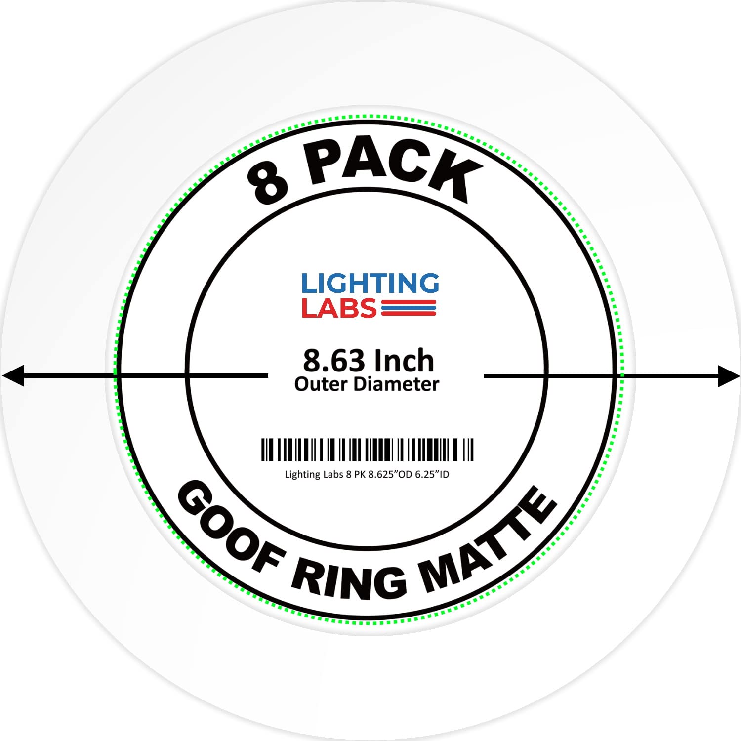 Lighting Labs 8 Pack Matte White Goof Trim Ring for 8" Inch Recessed Can Lighting Down Light, Outer Diameter 8.6 Inches, Inner Diameter 6.2 Inches