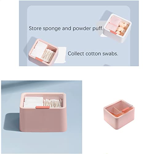 Storage Organizer, Bathroom Organizer Cotton Pad, 2 Grids Separate Cotton Swabs Dispenser, Plastic Storage Box for Bathroom Home Office Storage (Pink)
