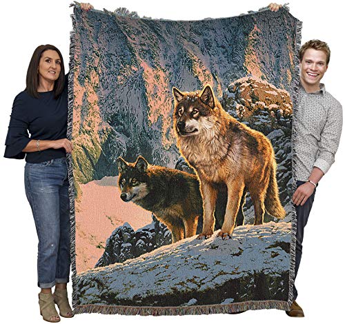 Pure Country Weavers Wolf Couple in Sunset Blanket by Vincent HIE - Gift Tapestry Throw Woven from Cotton - Made in The USA (72x54)