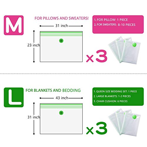 Opaza Vacuum Storage Bags, Airtight Space Compression Bags for Clothing,duvets/bedding (6 Pack-3 Large,3 Medium))