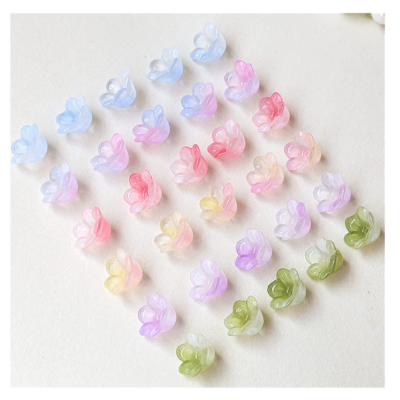 100Pcs Czech Glass Flower Beads,Rainbow Mix Trumpet Crystal Loose Glass Beads,Bulk Bell Flower Spacer Beads,for DIY Jewelry Making, Beading Projects, Bracelets, Necklaces, Earrings