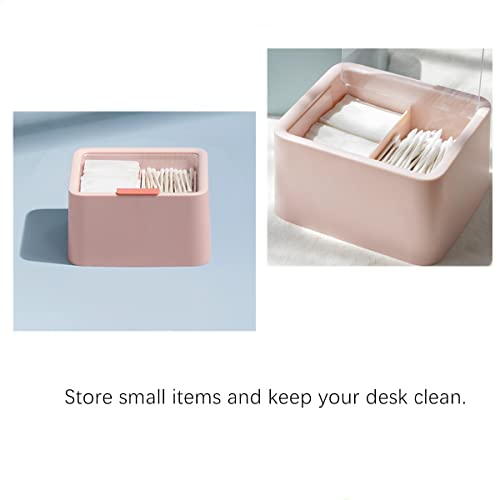 Storage Organizer, Bathroom Organizer Cotton Pad, 2 Grids Separate Cotton Swabs Dispenser, Plastic Storage Box for Bathroom Home Office Storage (Pink)