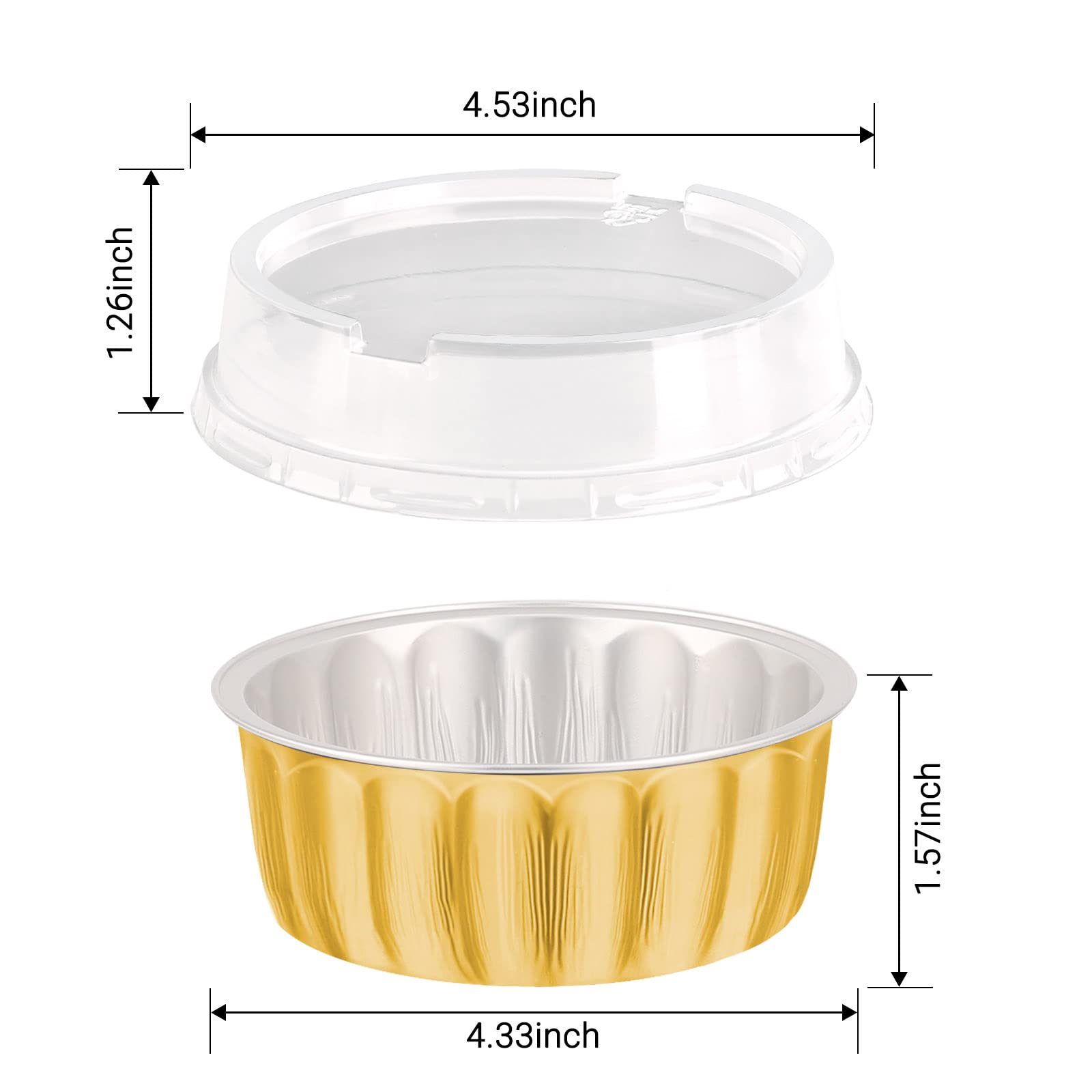 EUSOAR Aluminum Foil Cupcake Baking Cups, Gold 50 Pack 8oz Disposable Aluminium Creme Brulee Ramekins Cupcake Liners, Foil Desert Cake Pans Flan Molds Tin Foil Cups Containers with Lids for Baking