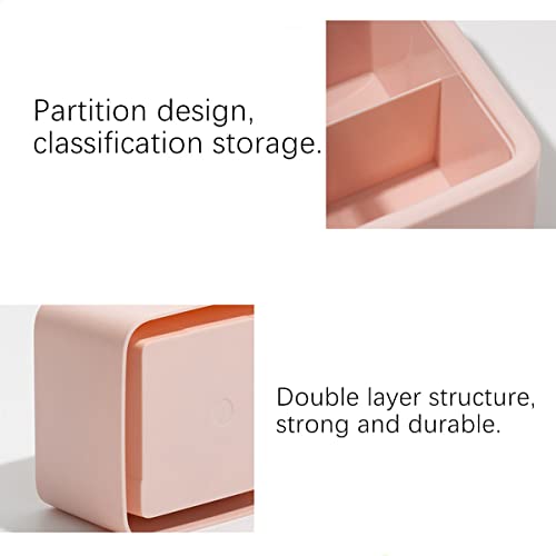 Storage Organizer, Bathroom Organizer Cotton Pad, 2 Grids Separate Cotton Swabs Dispenser, Plastic Storage Box for Bathroom Home Office Storage (Pink)