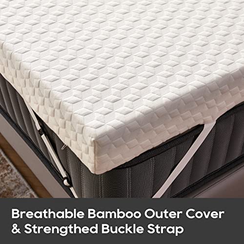 Gel Infused Memory Foam Mattress Topper with Breathable Bamboo Cover - 2 Inches Soft Pad for Mattress Upgration, Zero Pressure Mattress Topper for Back Pain Relief, Queen 60"x80"x2"