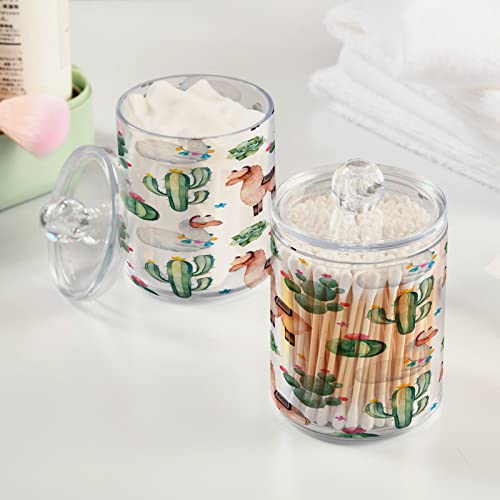 Nander 2Pack Qtip Holder Dispenser -Llama Cactus Clear Plastic Apothecary Jars Set - Restroom Bathroom Makeup Organizers Containers for Cotton Swab, Ball, Pads, Floss