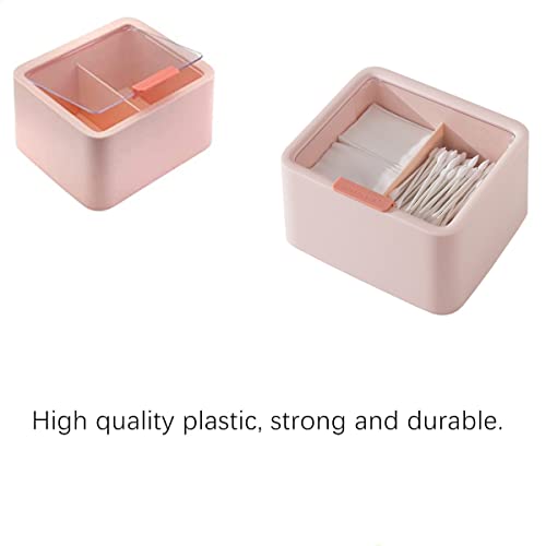 Storage Organizer, Bathroom Organizer Cotton Pad, 2 Grids Separate Cotton Swabs Dispenser, Plastic Storage Box for Bathroom Home Office Storage (Pink)