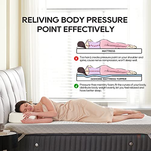 Gel Infused Memory Foam Mattress Topper with Breathable Bamboo Cover - 2 Inches Soft Pad for Mattress Upgration, Zero Pressure Mattress Topper for Back Pain Relief, Queen 60"x80"x2"