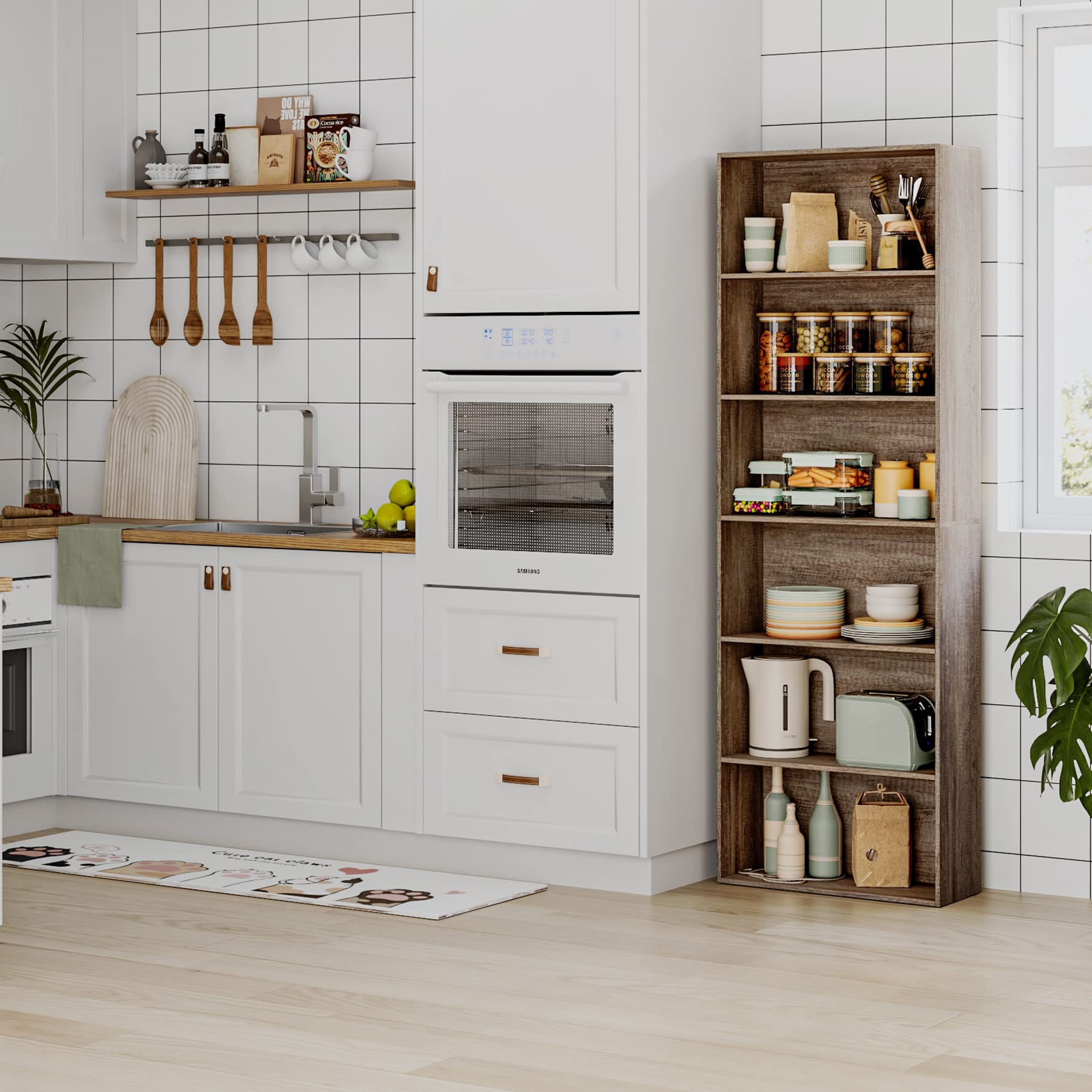 FOTOSOK 6-Tier Open Bookcase and Bookshelf, Freestanding Display Storage Shelves Tall Bookcase for Bedroom, Living Room and Office, Oak