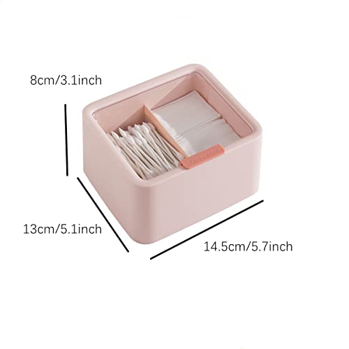 Storage Organizer, Bathroom Organizer Cotton Pad, 2 Grids Separate Cotton Swabs Dispenser, Plastic Storage Box for Bathroom Home Office Storage (Pink)