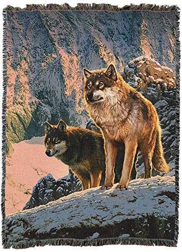 Pure Country Weavers Wolf Couple in Sunset Blanket by Vincent HIE - Gift Tapestry Throw Woven from Cotton - Made in The USA (72x54)
