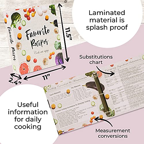 Recipe Binder, 3 Ring Organizer Kit 8.5x11 in. Book Binder with 16 Dividers & 32 Labels & 50 Plastic Sleeves. DIY Family Cookbook for Favorite Printed & Write in Recipes. (Vegetable)