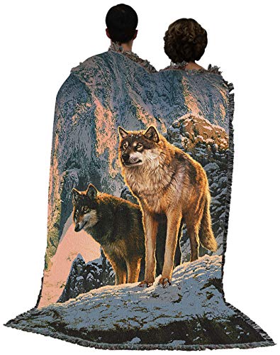 Pure Country Weavers Wolf Couple in Sunset Blanket by Vincent HIE - Gift Tapestry Throw Woven from Cotton - Made in The USA (72x54)