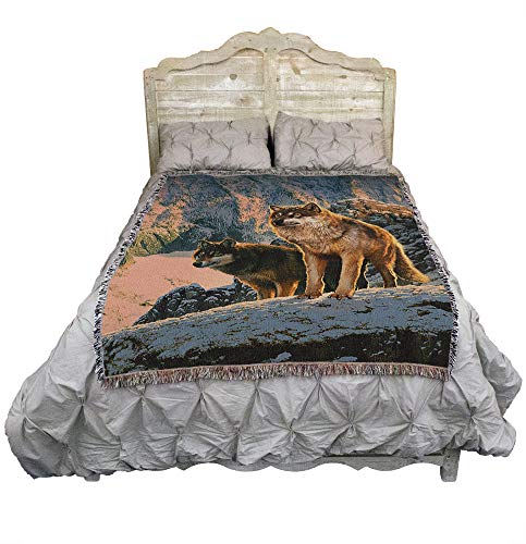 Pure Country Weavers Wolf Couple in Sunset Blanket by Vincent HIE - Gift Tapestry Throw Woven from Cotton - Made in The USA (72x54)