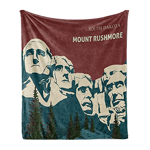 Lunarable Mount Rushmore Throw Blanket, South Dakota USA Famous Mount Rushmore, Flannel Fleece Accent Piece Soft Couch Cover for Adults, 60" x 80", Maroon Petrol