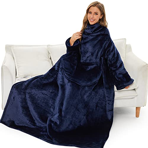 THREE POODLE Fleece Wearable Blanket with Sleeves for Women Men Adults, Super Soft, Warm Cozy Plush Sleeved Throw Blankets with Arms