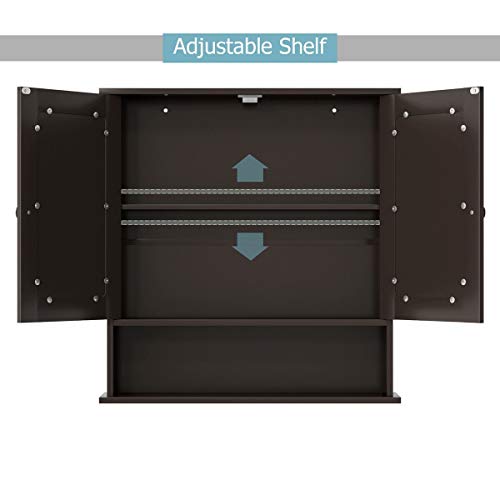 UJOYPAYD Wall Mount Medicine Cabinet Wood Wall Storage Cabinet with 2 Doors Shelf Wall Hanging Mirror Cabinet Organizer w/Adjustable Shelf for Bathroom,Living Room Kitchen (Brown)